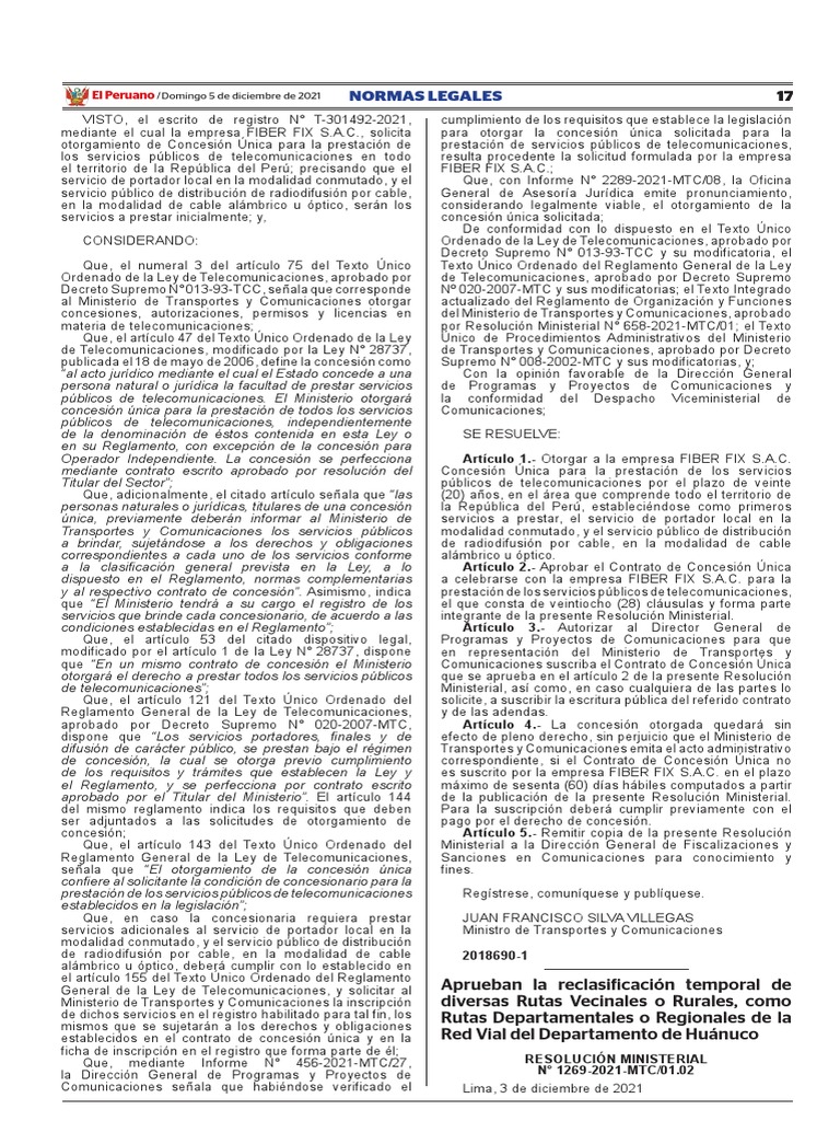 Concesión de Telecomunicaciones en Perú | PDF | Televisión por cable ...