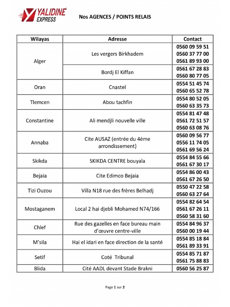 Yalidine Express Point Relais | PDF