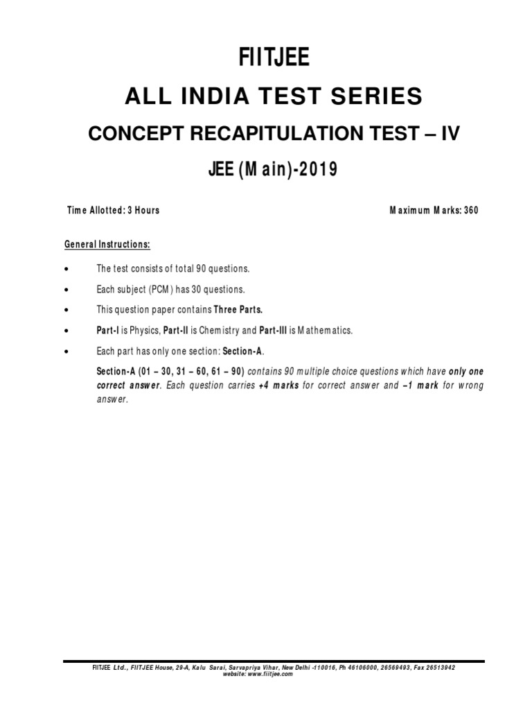 Fiitjee: All India Test Series | PDF | Solution | Gases