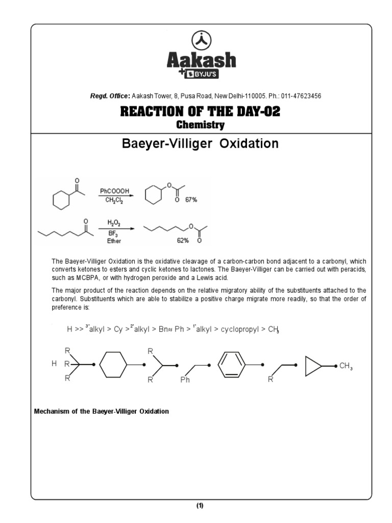 Baeyer-Villiger Oxidation Mechanism Explained | PDF | Functional Group ...