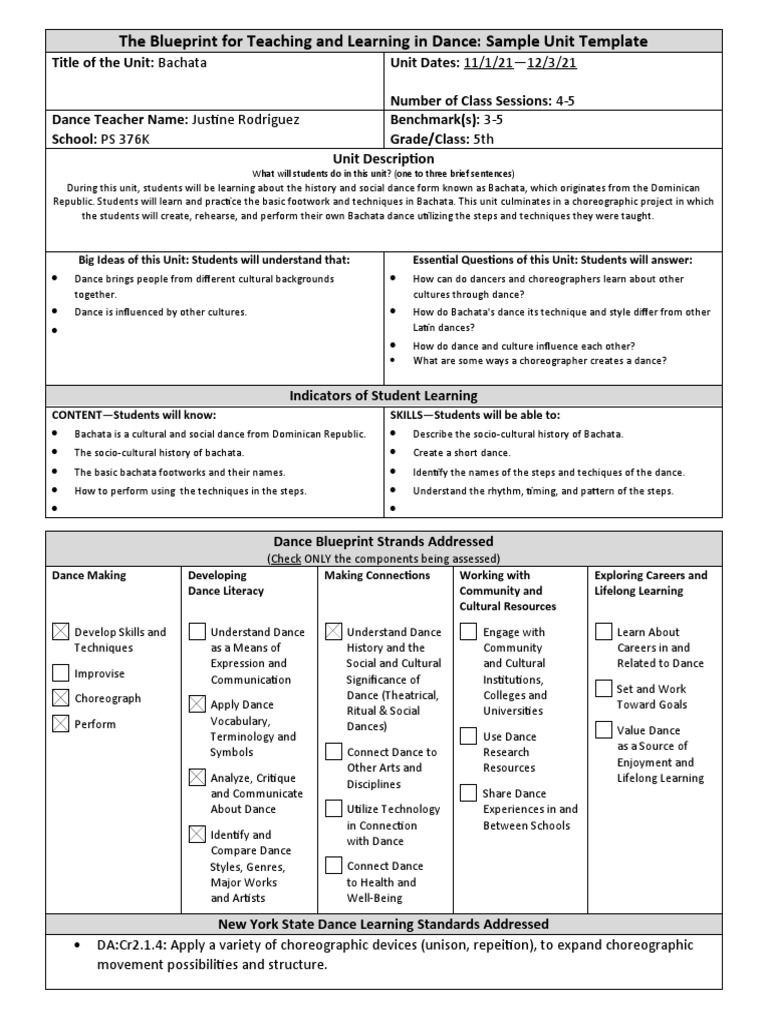 Bachata Dance Unit Plan for Students | PDF | Dances | Rubric (Academic)