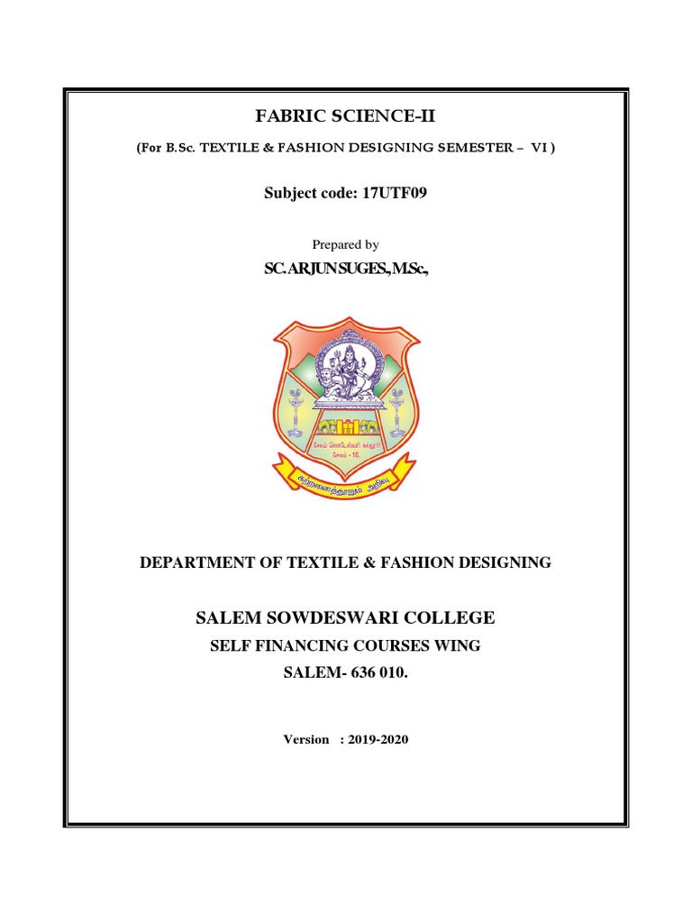 Fabric Science-Ii: Subject Code: 17UTF09 | PDF | Nonwoven Fabric | Knitting