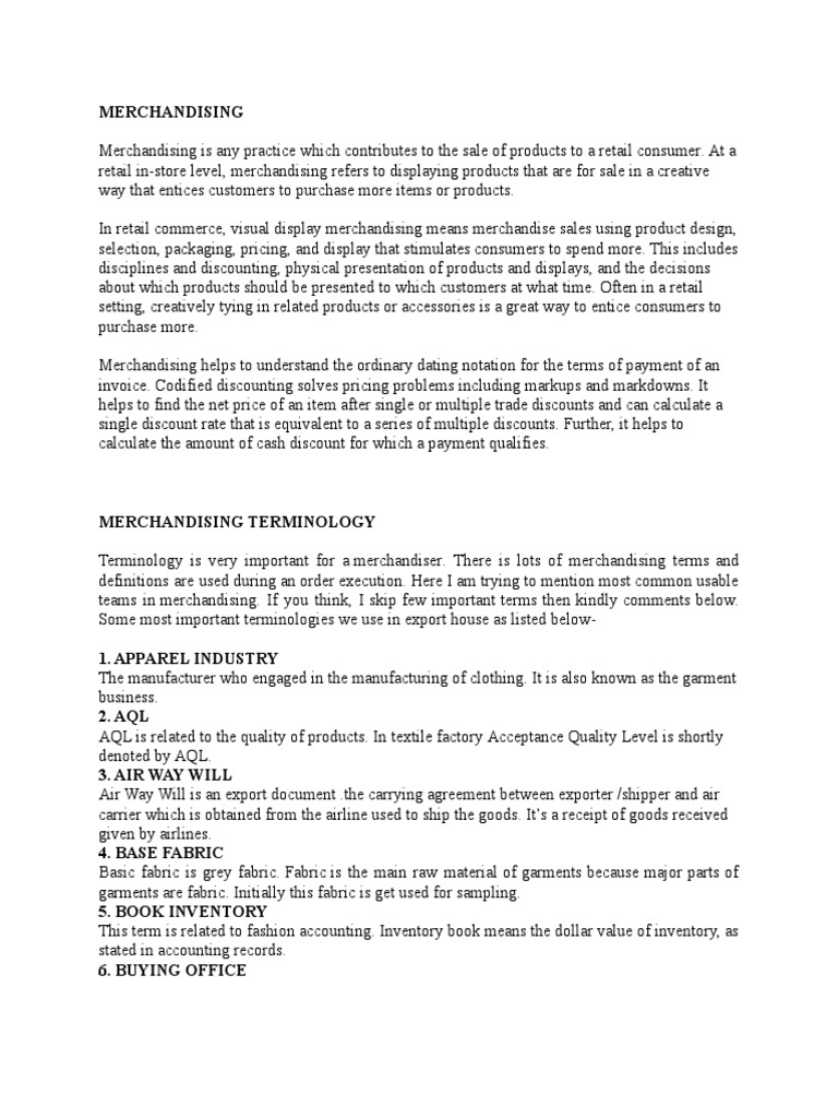 An In-Depth Look at Merchandising Terminology | PDF | Merchandising ...
