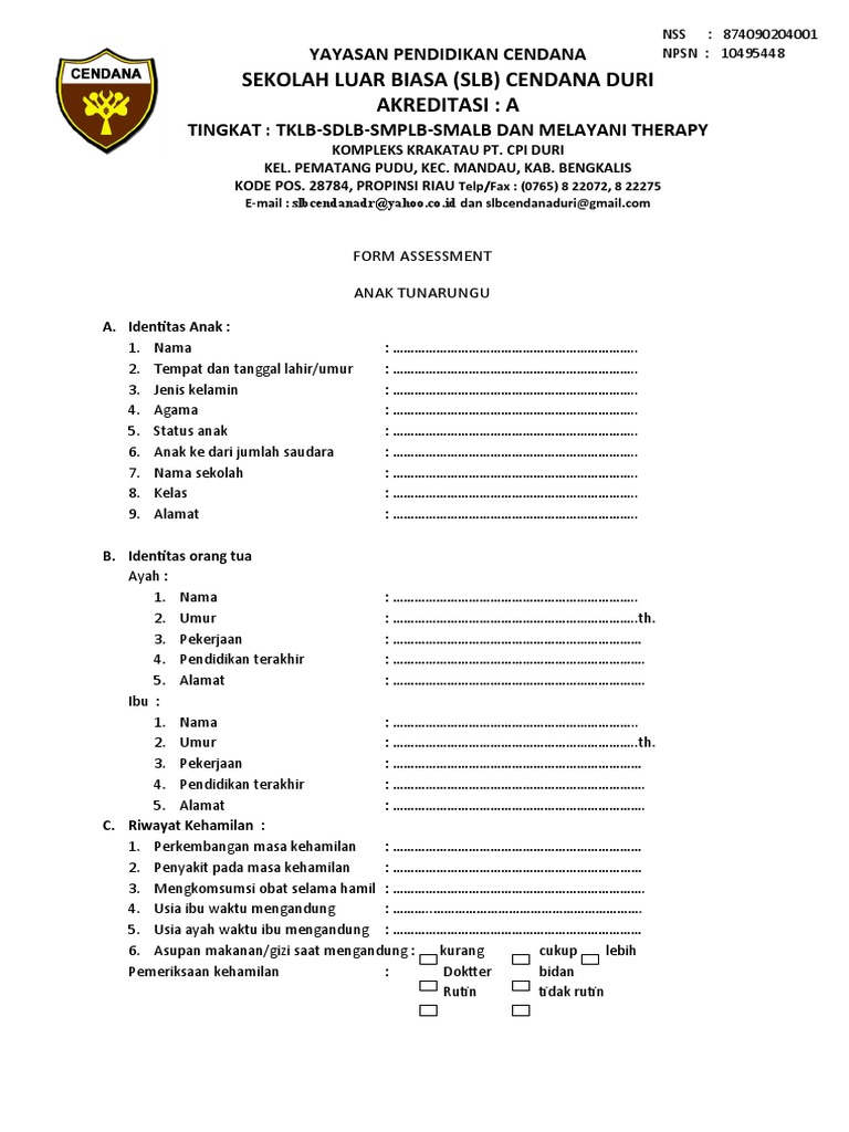 Assessmen-Tunarungu 2018 | PDF | Karier & Perkembangan | Olahraga & Rekreasi