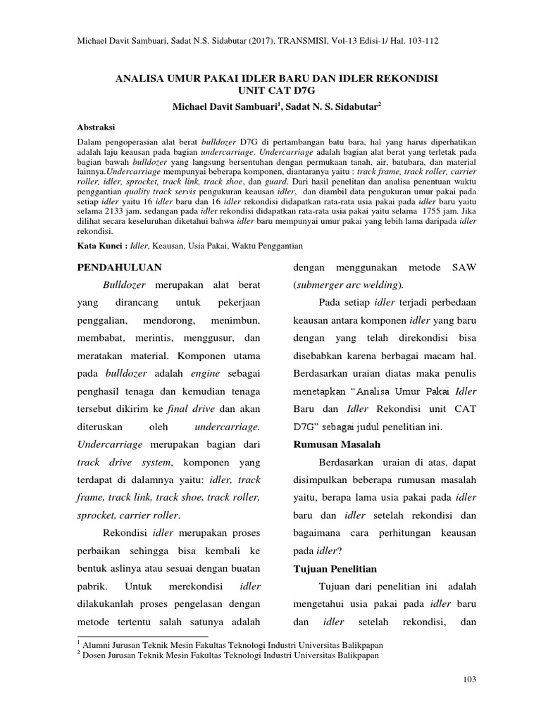 Analisis Umur Pakai Idler | PDF