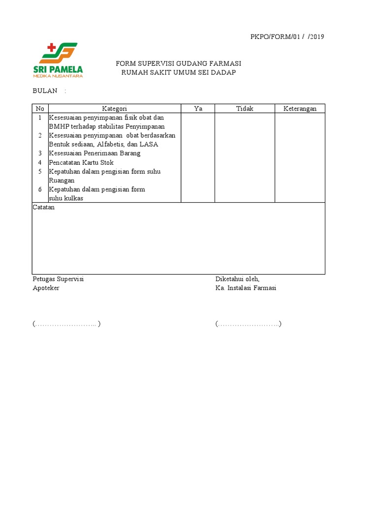 Form Ceklis Supervisi | PDF