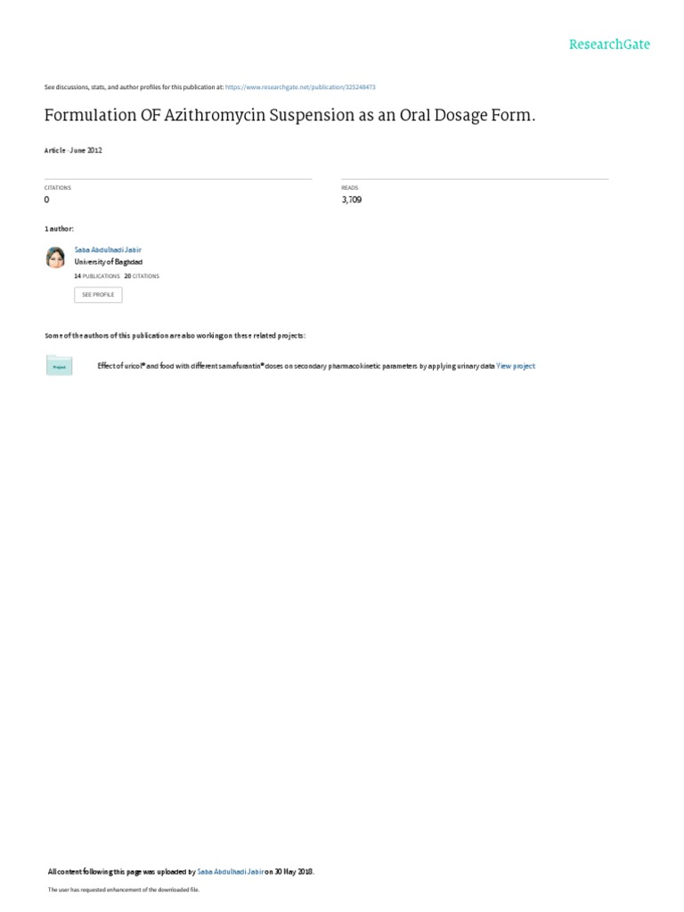 Formulation OF Azithromycin Suspension As An Oral Dosage Form | PDF ...