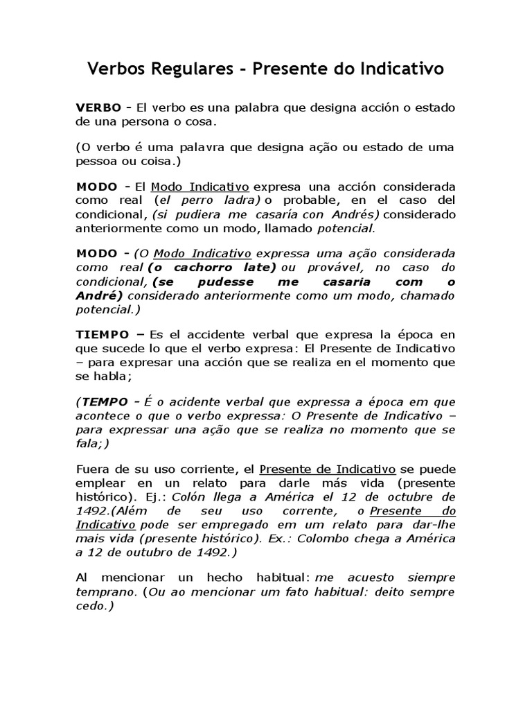 Verbos Regulares - Español | PDF | Verbo | Gramática