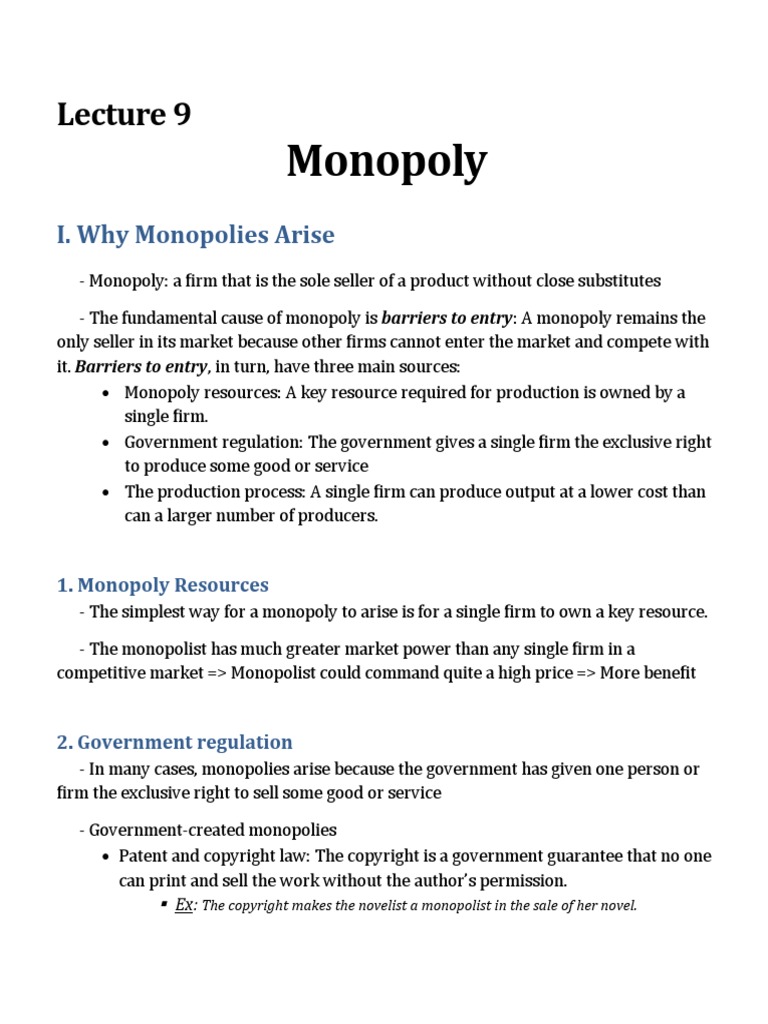 Monopoly: I. Why Monopolies Arise | PDF | Monopoly | Profit (Economics)