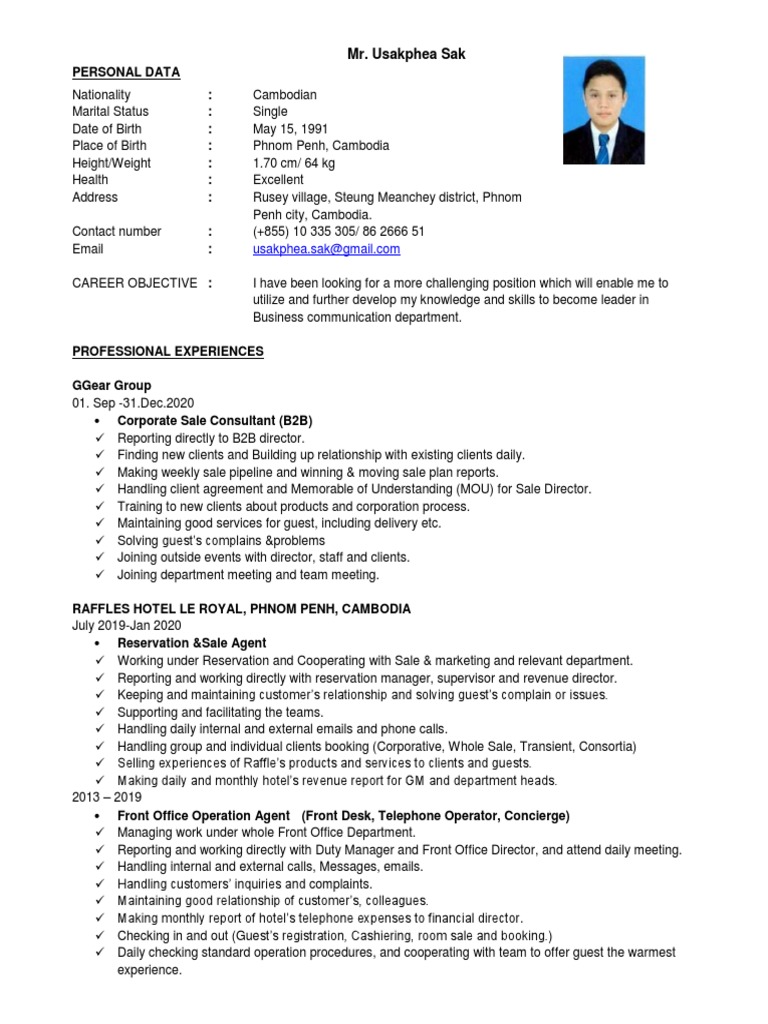 Cambodian Sales Professional Resume | PDF | Customer | Cambodia