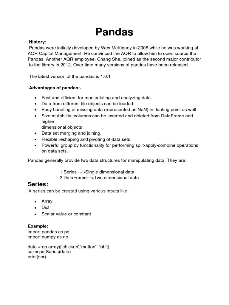 Pandas Notes | PDF | Software | Information Technology Management