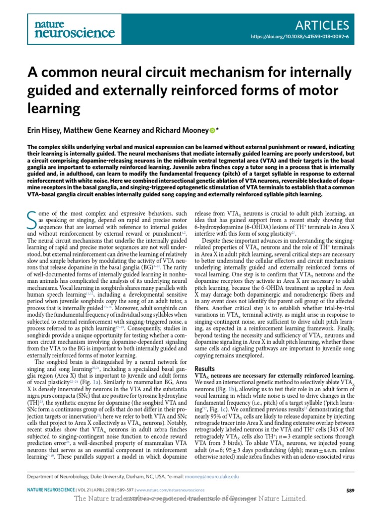 A Common Neural Circuit Mechanism For Internally G | PDF | Dopamine ...