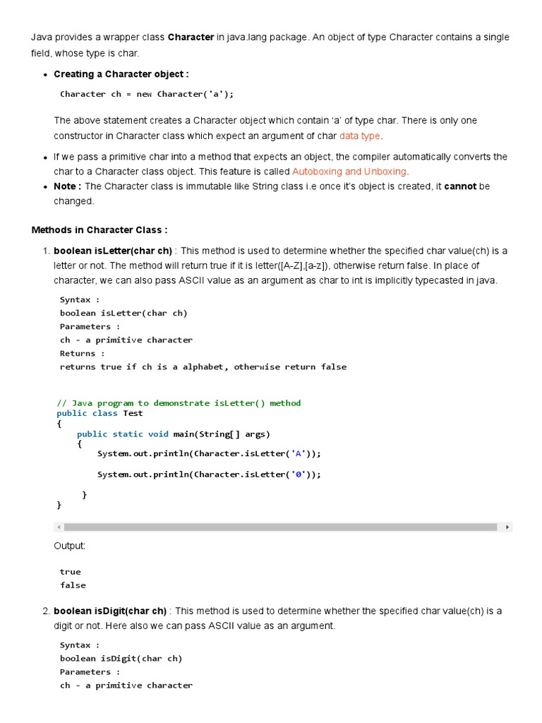 Java Lang CharacterClass | Download Free PDF | Computer Programming ...