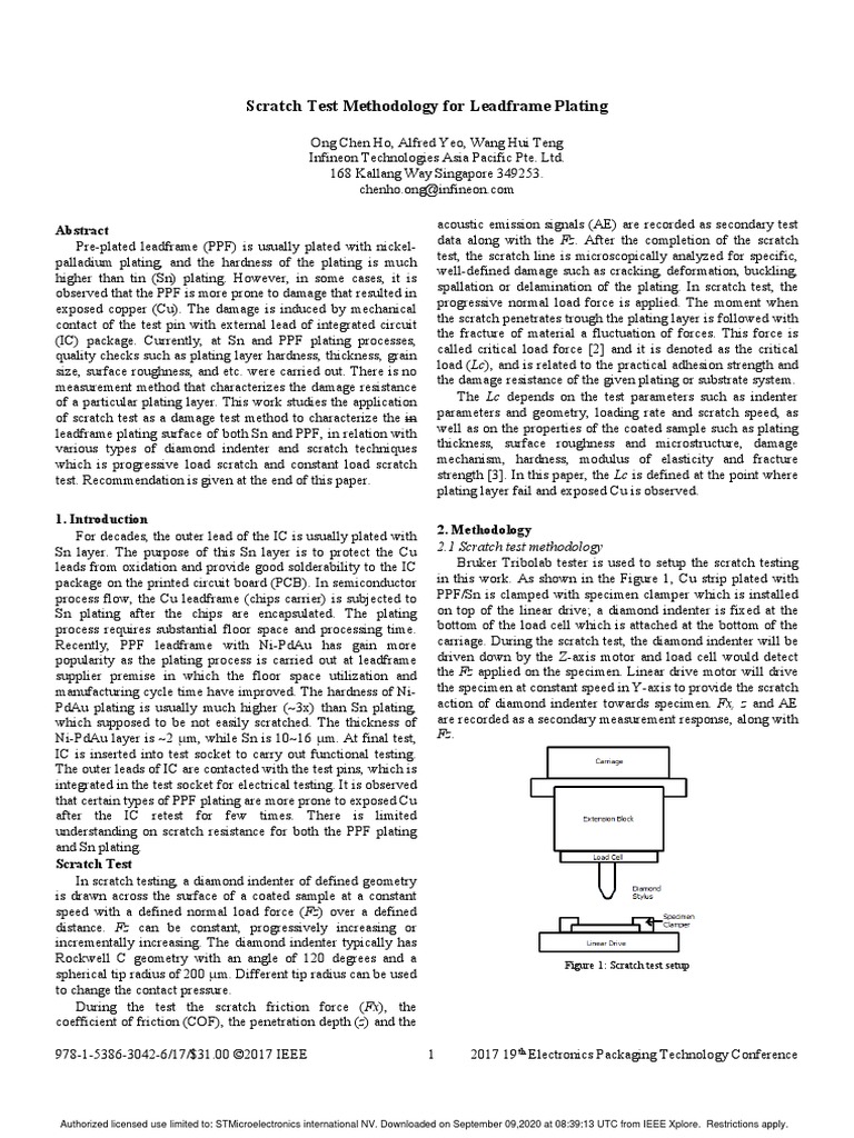 Scratch Test Methodology For Leadframe Plating | PDF | Hardness | Friction