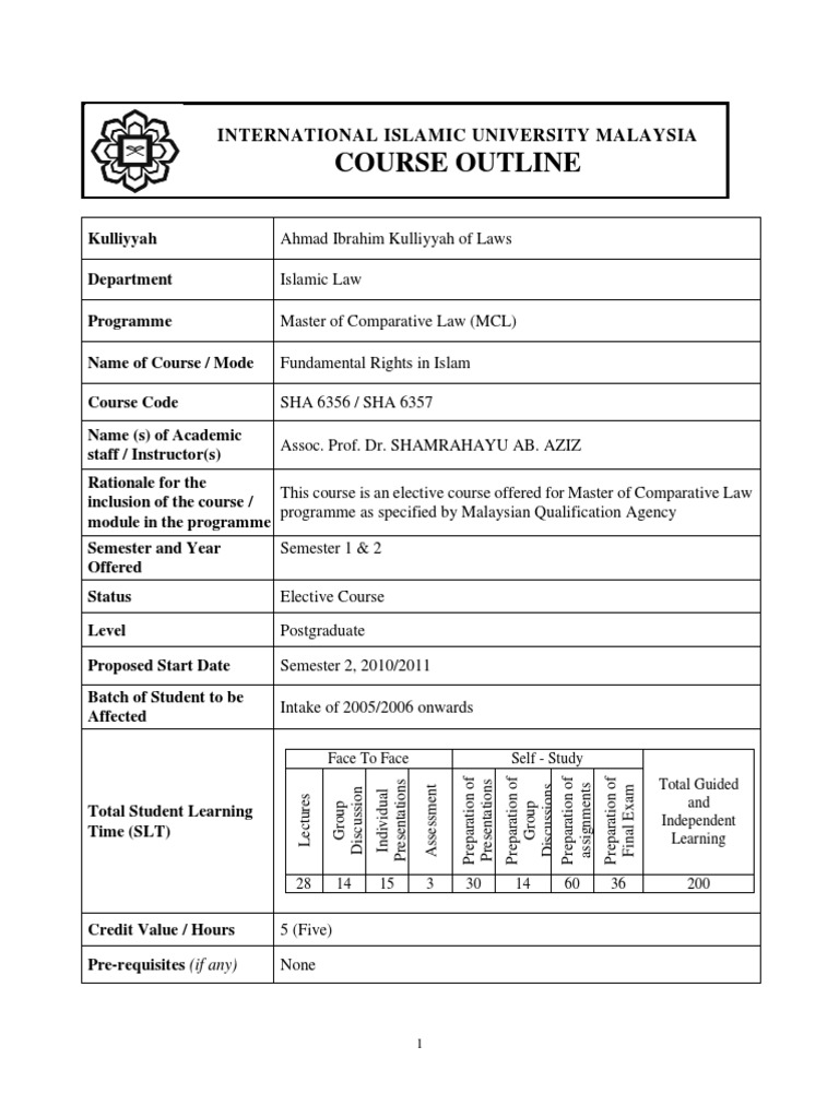 Course Outline: International Islamic University Malaysia | PDF ...
