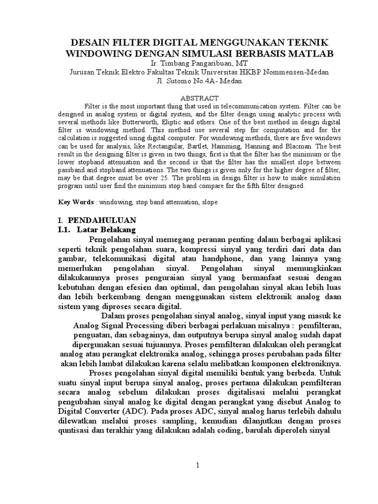 Desain Filter Digital Menggunakan Teknik Windowing Dengan Simulasi ...
