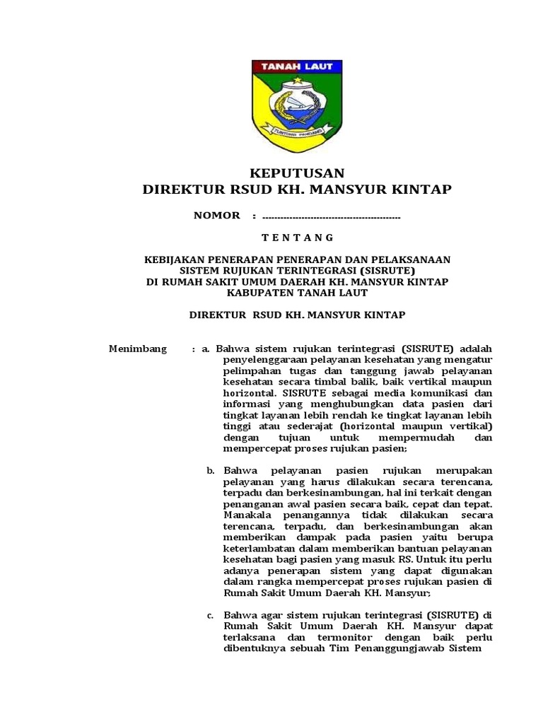 SISRUTE 01 Kebijakan RSUD KHM 161221 | PDF | Pengembangan Diri | Sains & Matematika