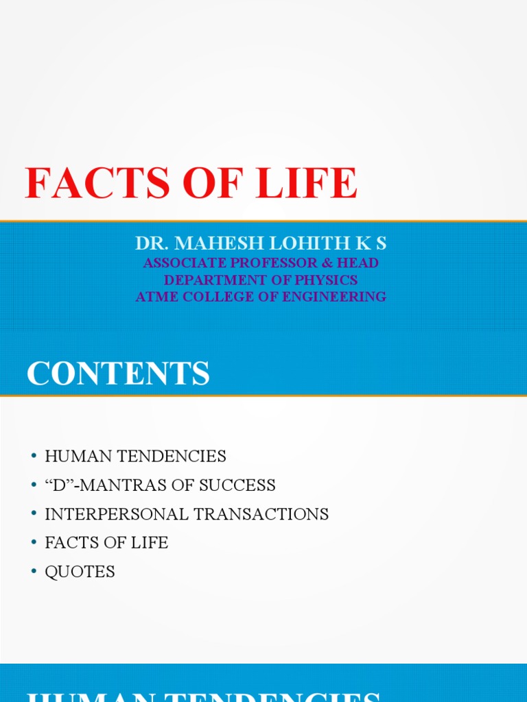 Facts of Life: Dr. Mahesh Lohith K S | PDF | Id | Mental Processes