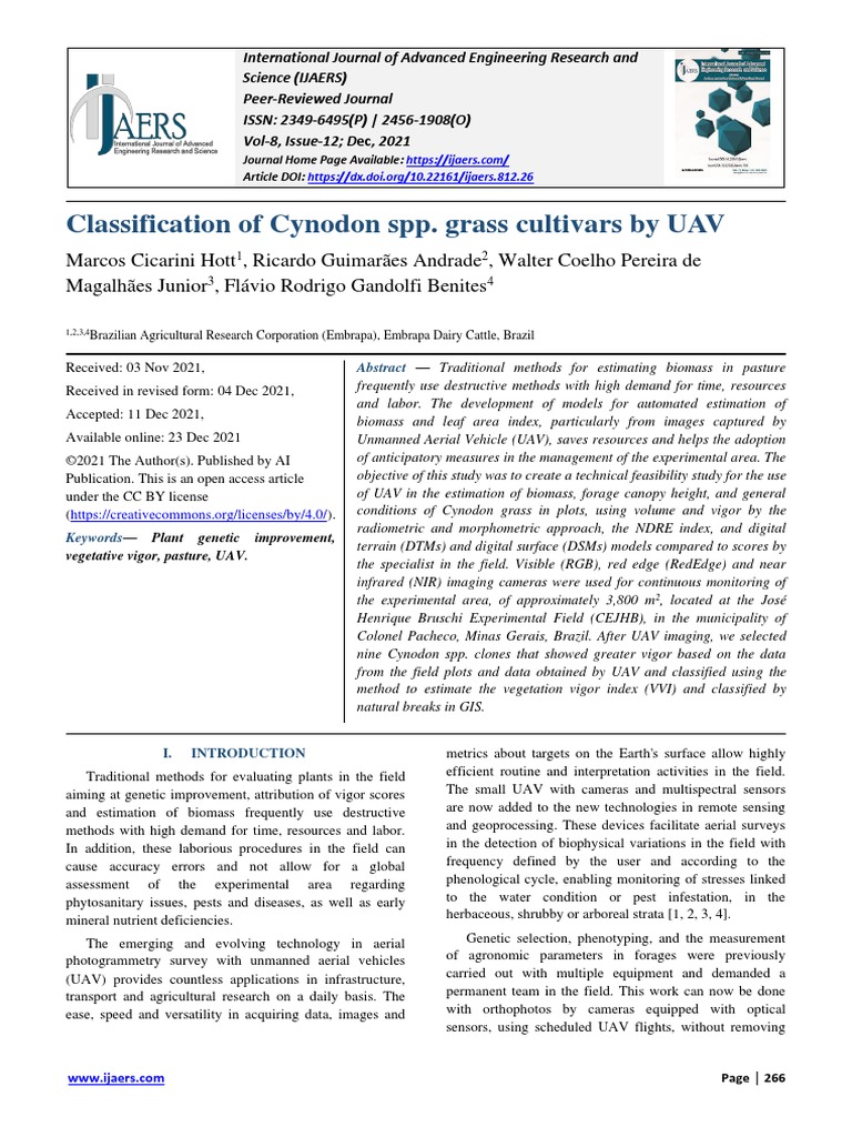 Classification of Cynodon Spp. Grass Cultivars by UAV | PDF ...