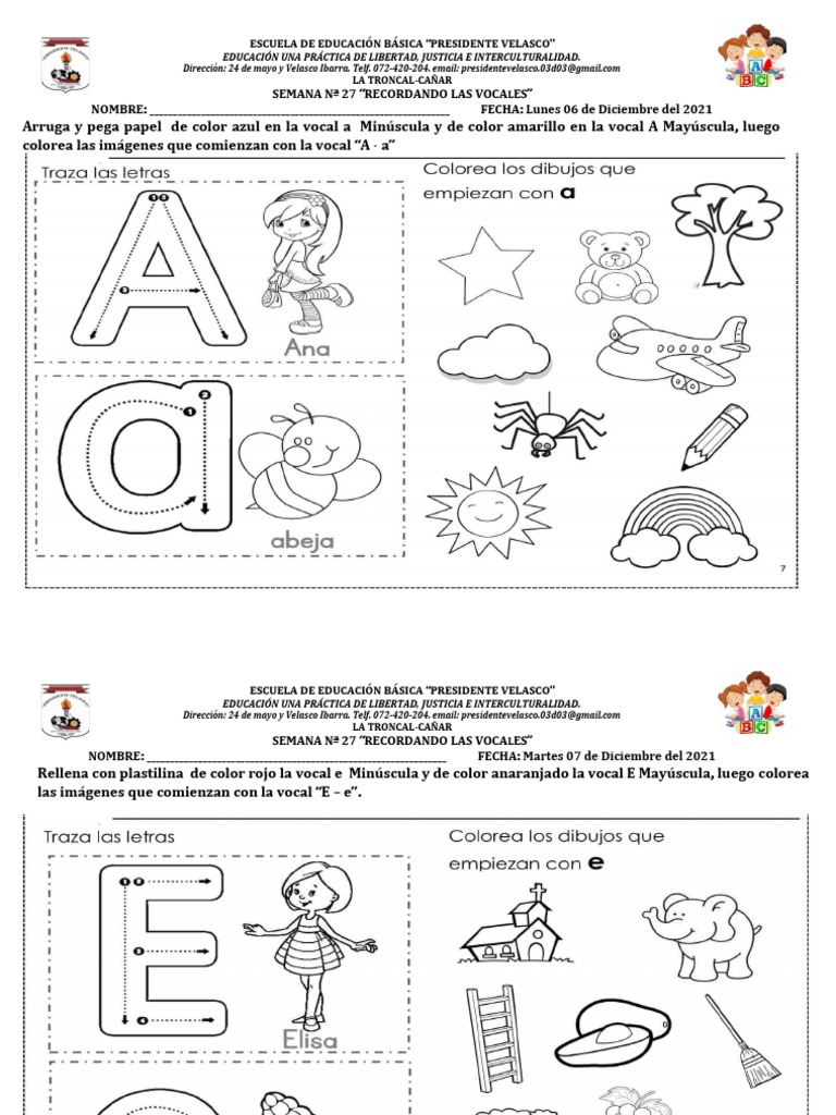 Semana 27 Hojas de Trabajo - Recordando Las Vocales Del 06 Al 10 de ...