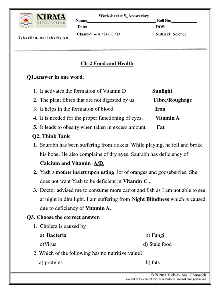 Worksheet # 5 - Answerkey: Name: Roll No: Date: Dos | PDF | Vitamin ...