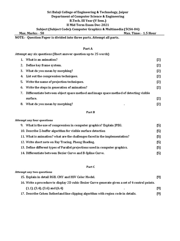 Computer Graphics & Multimedia Exam Paper | PDF | Computer Graphics ...
