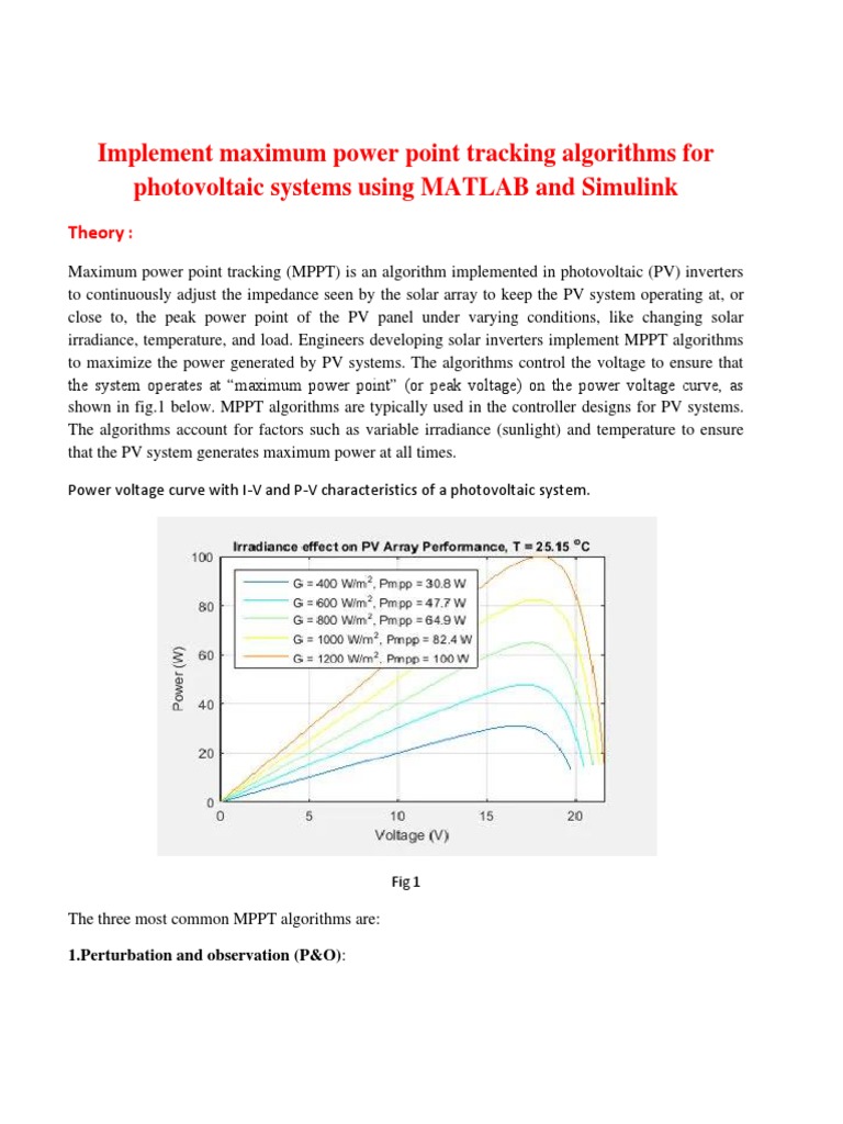 Implement Maximum Power Point Tracking Algorithms For Photovoltaic Systems Using MATLAB and ...
