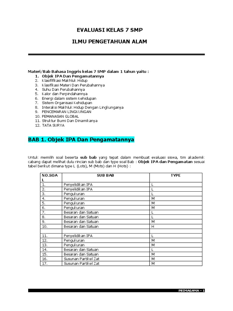 Ipa Soal Evaluasi 7p Bab1 | PDF