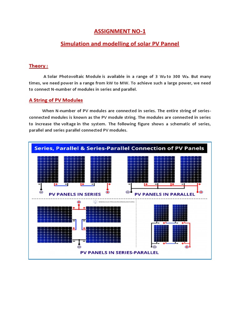 Assignment No-1 Simulation and Modelling of Solar PV Pannel: Theory ...