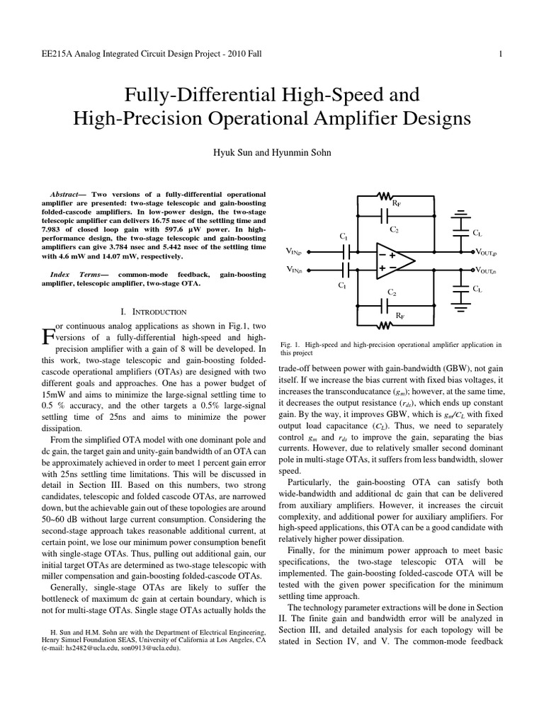 Fully Differential High Speed And High Precision Operational Amplifier