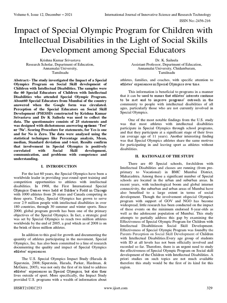Impact of Special Olympic Program For Children With Intellectual ...
