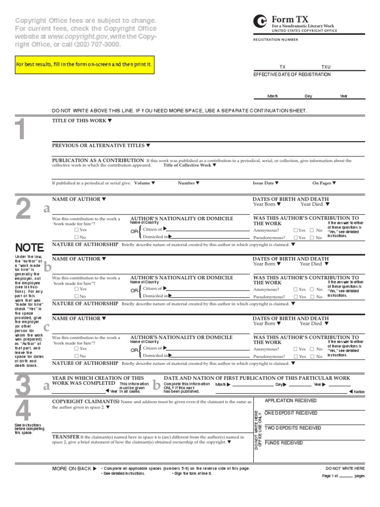 FORM Copyright Registration 0711 | PDF | United States Copyright Office ...