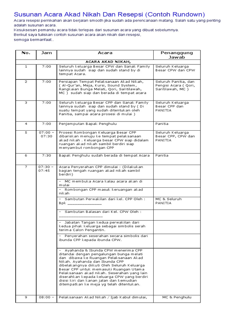 Susunan Acara Akad Nikah Dan Resepsi Pdf