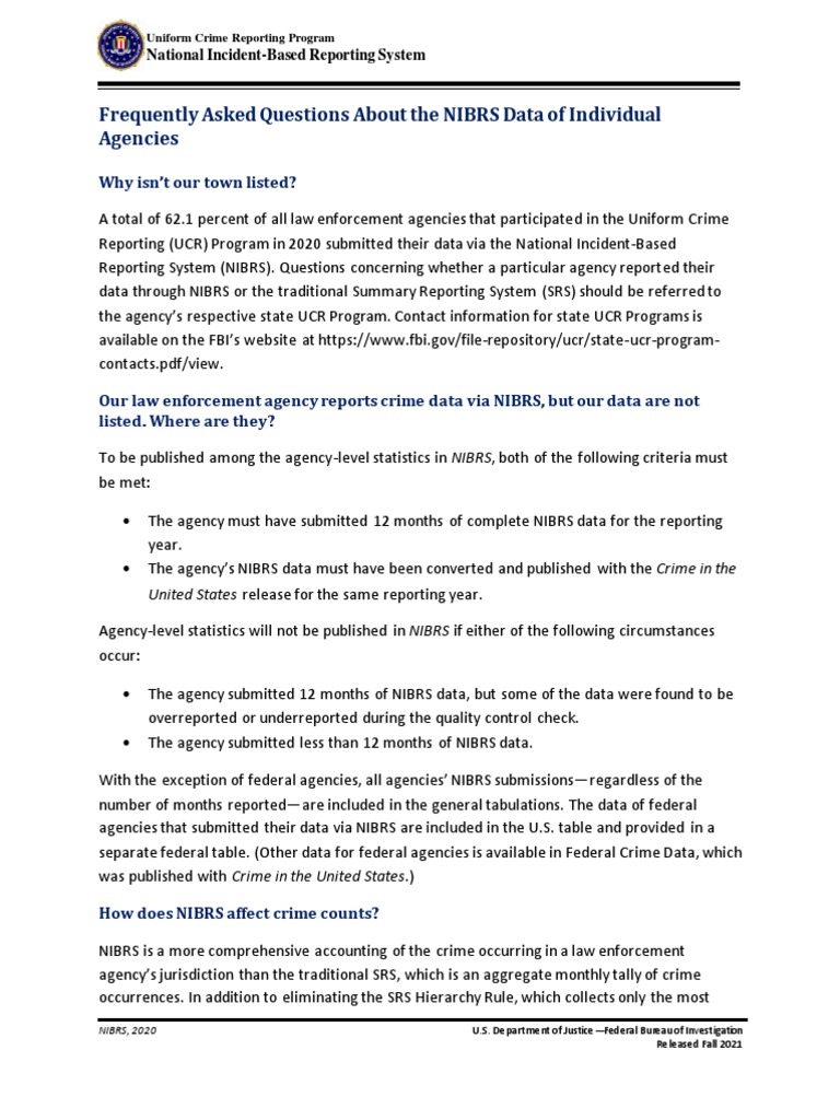 FAQs About The NIBRS Data of Individual Agencies 2020 | PDF | Justice ...