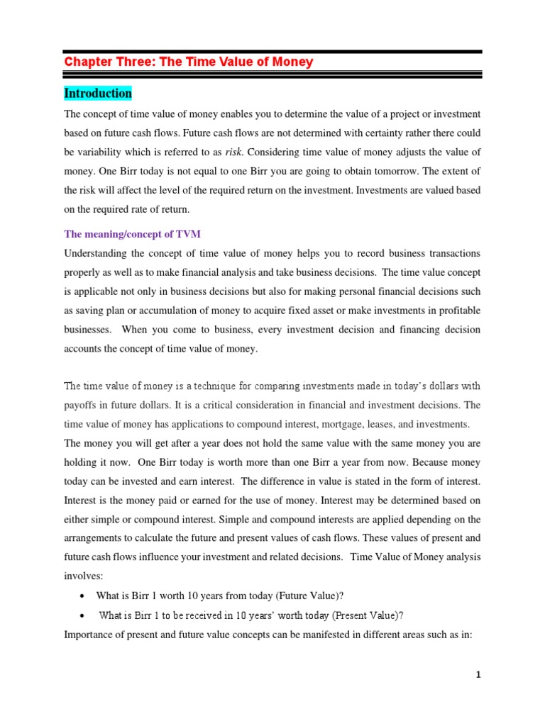 FM I Note - Chapter Three (TVM) | PDF | Time Value Of Money | Present Value