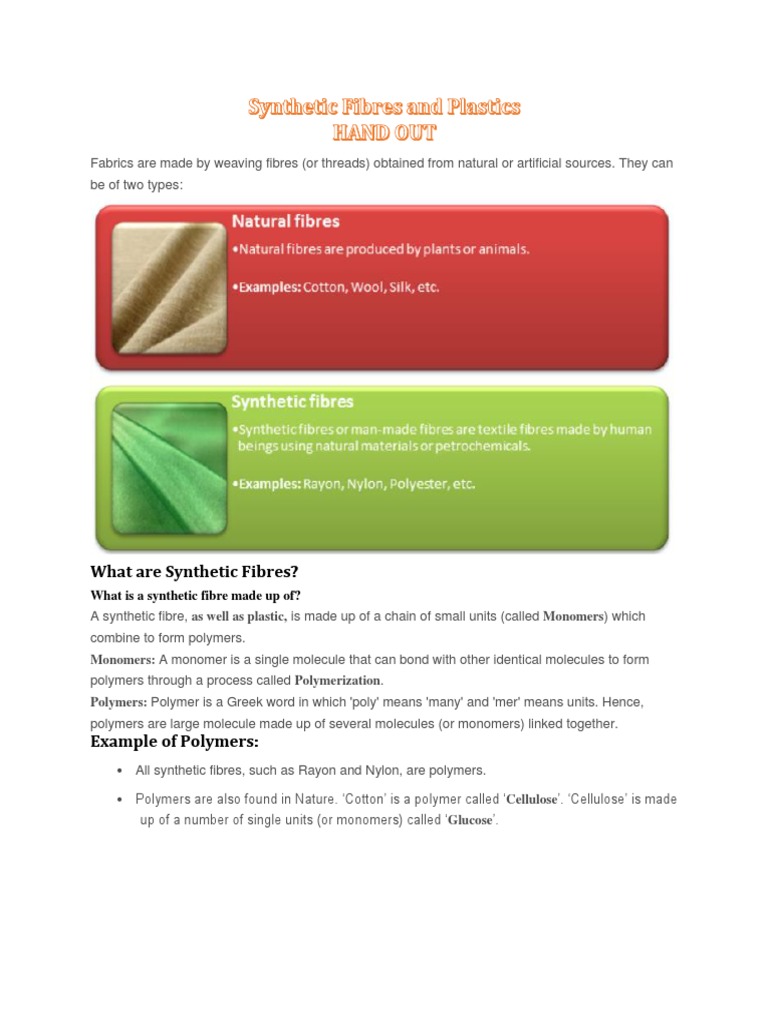 Synthetic Fibres and Plastics NEW HANDOUT-21-22 CH - 3 | PDF | Rayon ...