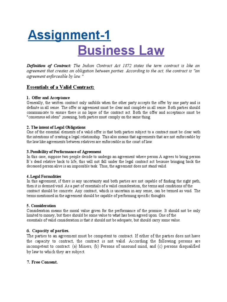 Business Law: Assignment | PDF | Offer And Acceptance | Consideration