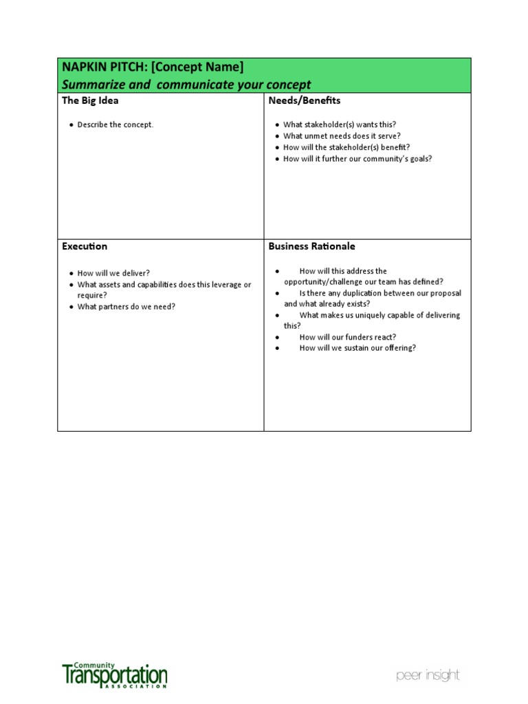 Napkin Pitch Template | PDF