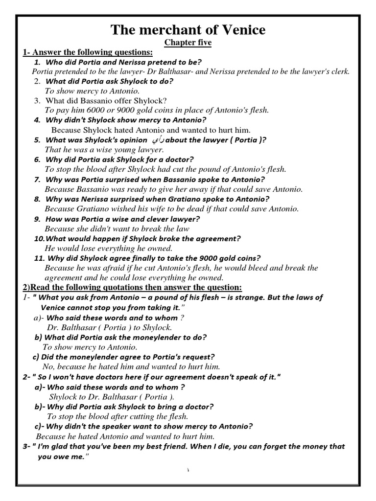 The Merchant of Venice Chapter 5 & 6 Summary | PDF | The Merchant Of ...
