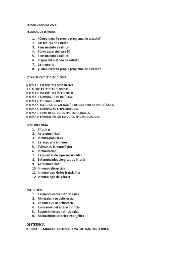 Temario ENARM 2022: Guía de Estudio | PDF | El embarazo | Cáncer