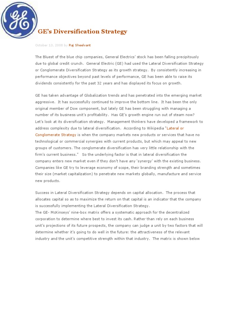 GE's Diversification Strategy: October 13, 2008 by | PDF | Strategic ...