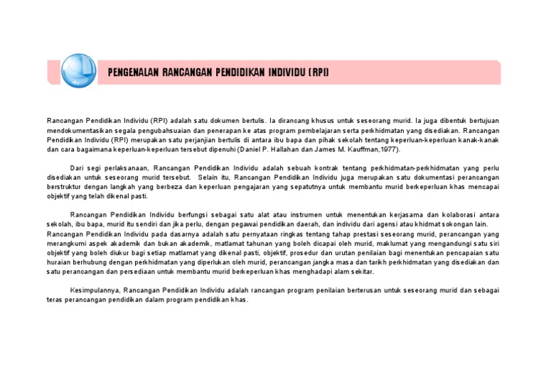 Rancangan Pendidikan Individu (RPI) | PDF
