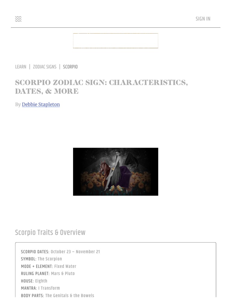 Scorpio Zodiac Sign - Characteristics, Dates, & More | PDF | Planets In ...
