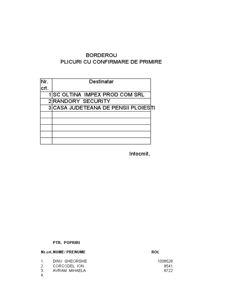 Borderou Confirmare Primire 2012 | PDF | Romania