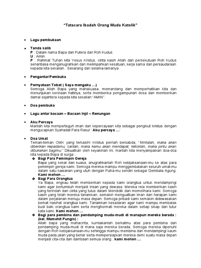 Tatacara Ibadah OMK-1 | PDF