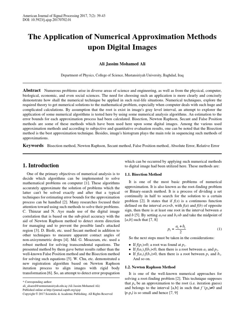 The Application of Numerical Approximation Methods Upon Digital Images | PDF | Numerical ...