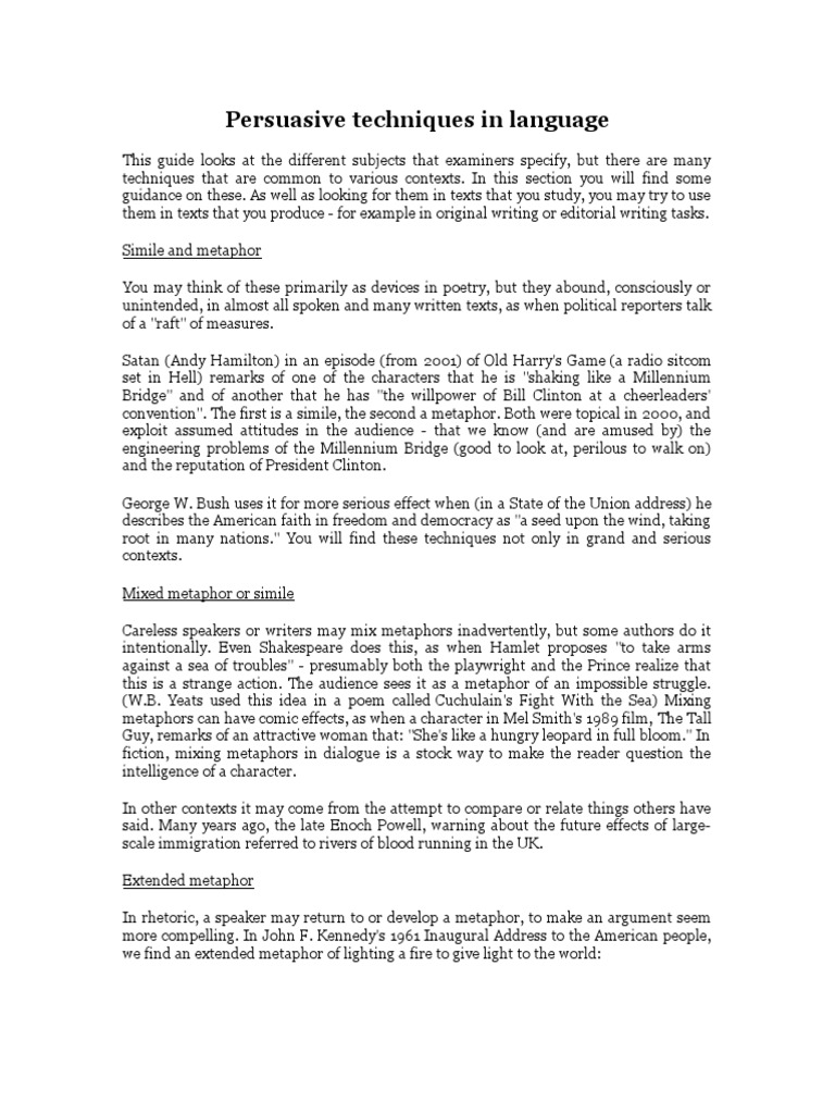 Persuasive Techniques in Language | PDF | Metaphor