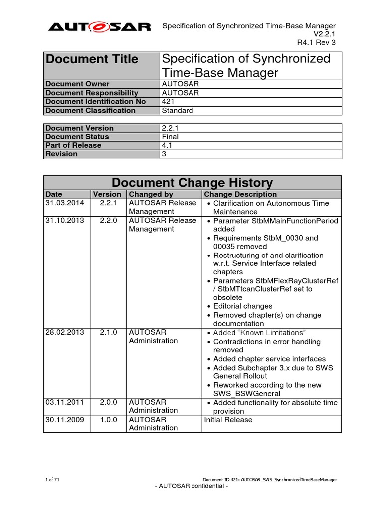 Autosar Sws Synchronizedtimebasemanager Pdf Specification Technical Standard Time