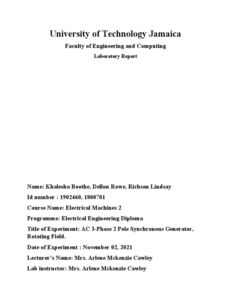 Electrical Machines 2 Lab 6 Utech | PDF | Electrical Engineering ...