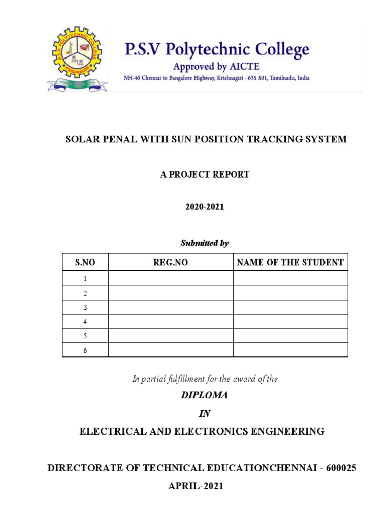 Solar Penal With Sun Position Tracking System: A Project Report | PDF ...
